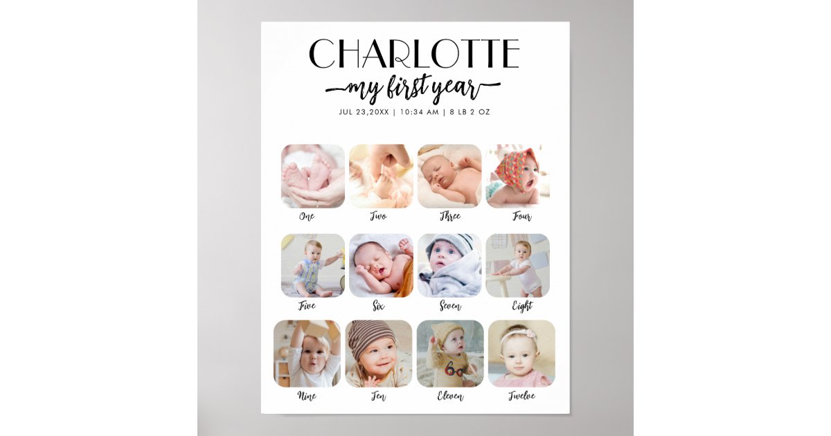 1st Birthday Milestone My First Year Photo Poster | Zazzle