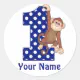 1st Birthday Monkey Blue Sicker Classic Round Sticker | Zazzle