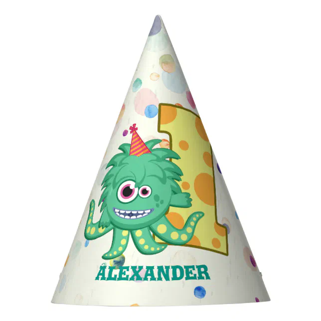 1st Birthday Monster Party Custom Party Hat | Zazzle