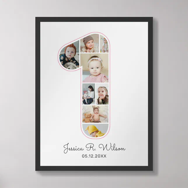 1st Birthday Number 1 Photo Collage Baby Nursery Poster | Zazzle