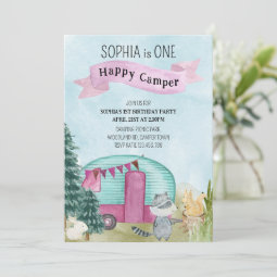 1st Birthday One Happy Camper Woodland Camping Invitation | Zazzle
