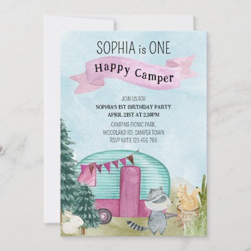 1st Birthday One Happy Camper Woodland Camping Invitation | Zazzle
