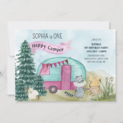 1st Birthday One Happy Camper Woodland Caravan Invitation | Zazzle