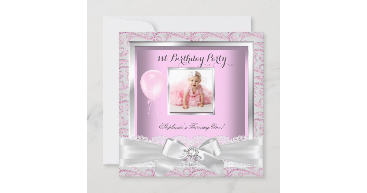 1st Birthday Party Girls Pink Diamonds Invitation | Zazzle