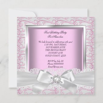 1st Birthday Party Girls Pink Diamonds Invitation | Zazzle