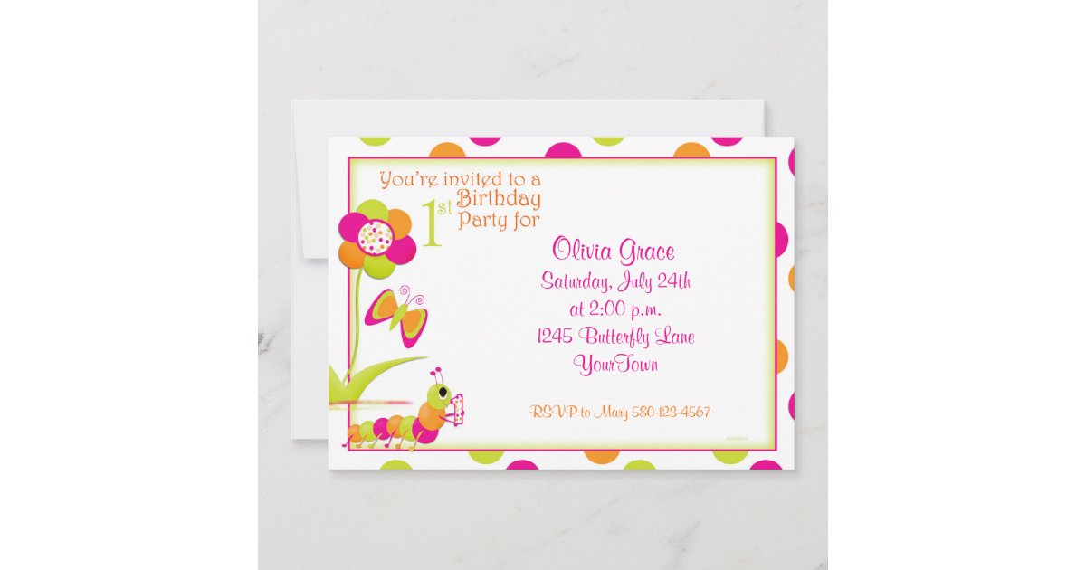 1st Birthday Party Invitation with Butterfly | Zazzle
