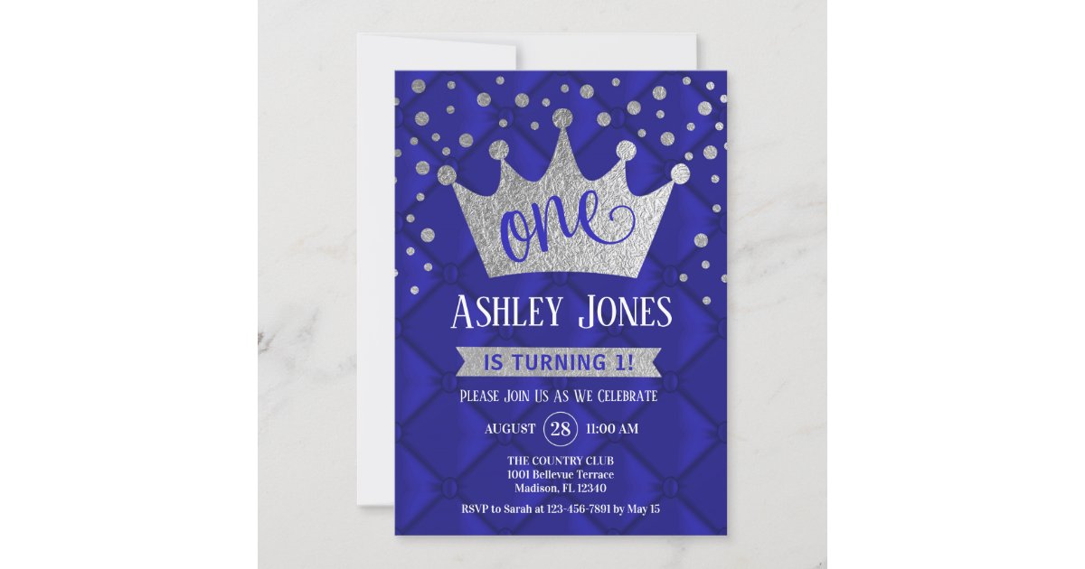 1st Birthday Party - Royal Blue Silver Invitation | Zazzle