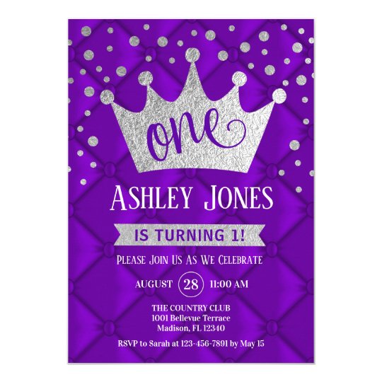 1st Birthday Party - Royal Purple Silver Invitation | Zazzle.com