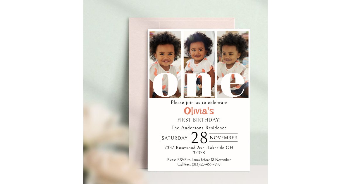 1st Birthday Photo Collage Gender Neutral Invitation | Zazzle