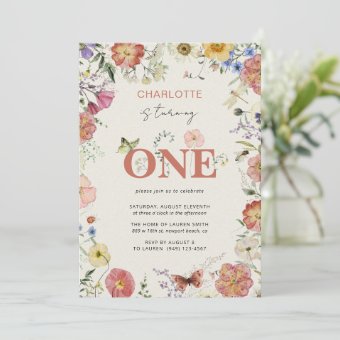1st Birthday Pressed Flowers Is Turning One Invitation | Zazzle