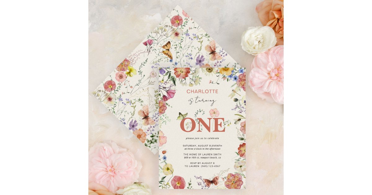 1st Birthday Pressed Flowers Is Turning One Invitation | Zazzle