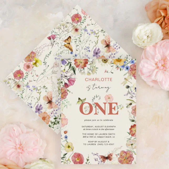 1st Birthday Pressed Flowers Is Turning One Invitation | Zazzle