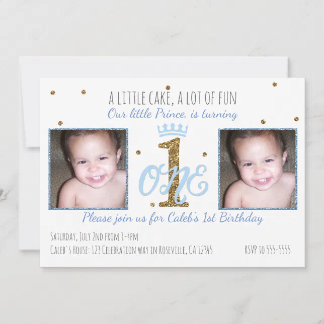 1st Birthday Prince Boys Party Photo Invitation | Zazzle