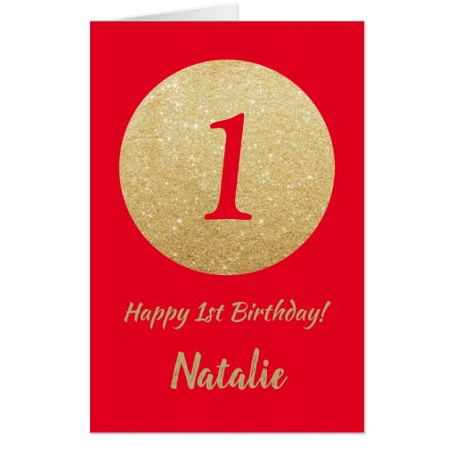 1st Birthday Red Gold Glitter Extra Large Jumbo Card | Zazzle