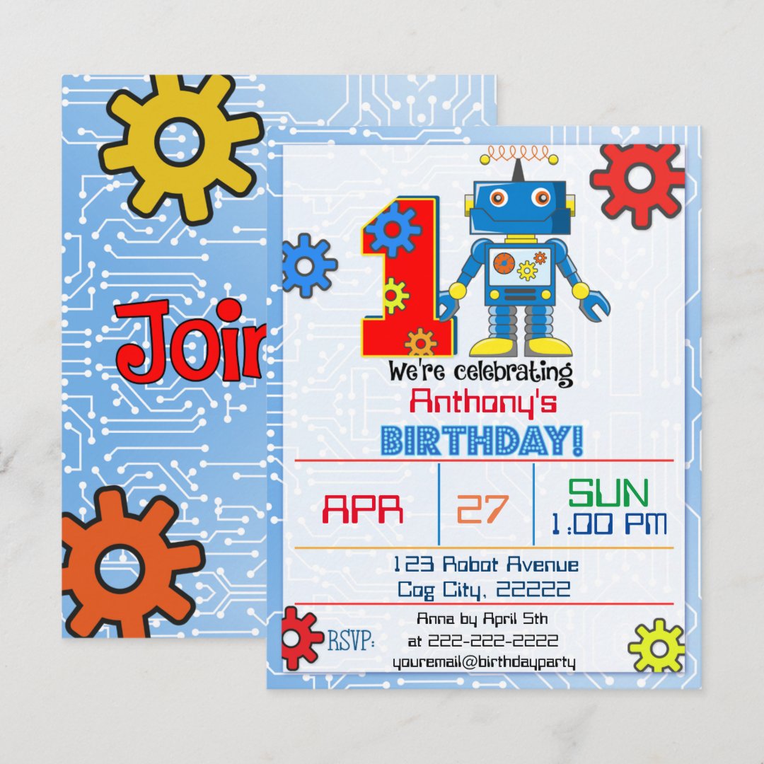 1st Birthday Robot Invitation | Zazzle