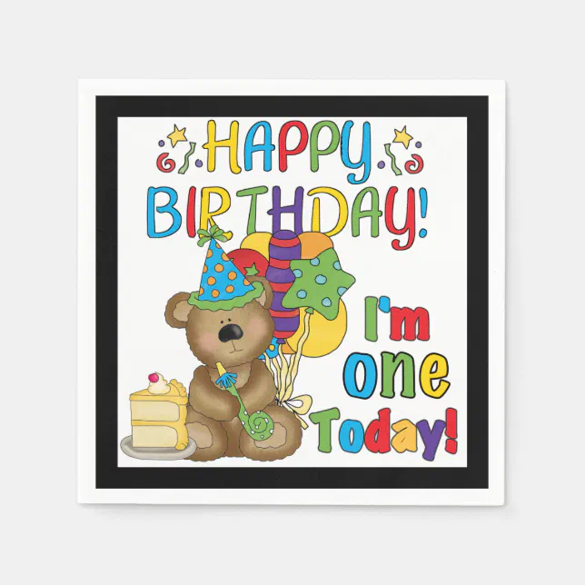 1st Birthday Teddy Bear Birthday Paper Napkins | Zazzle