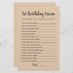 1st Birthday Trivia editable game | Zazzle