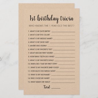 1st Birthday Trivia editable game | Zazzle