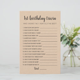 1st Birthday Trivia editable game | Zazzle
