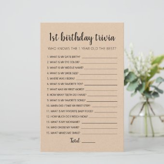 1st Birthday Trivia editable game | Zazzle