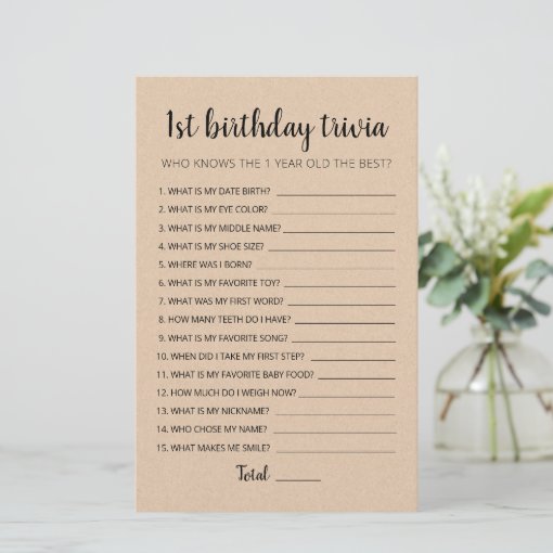 1st Birthday Trivia editable game | Zazzle