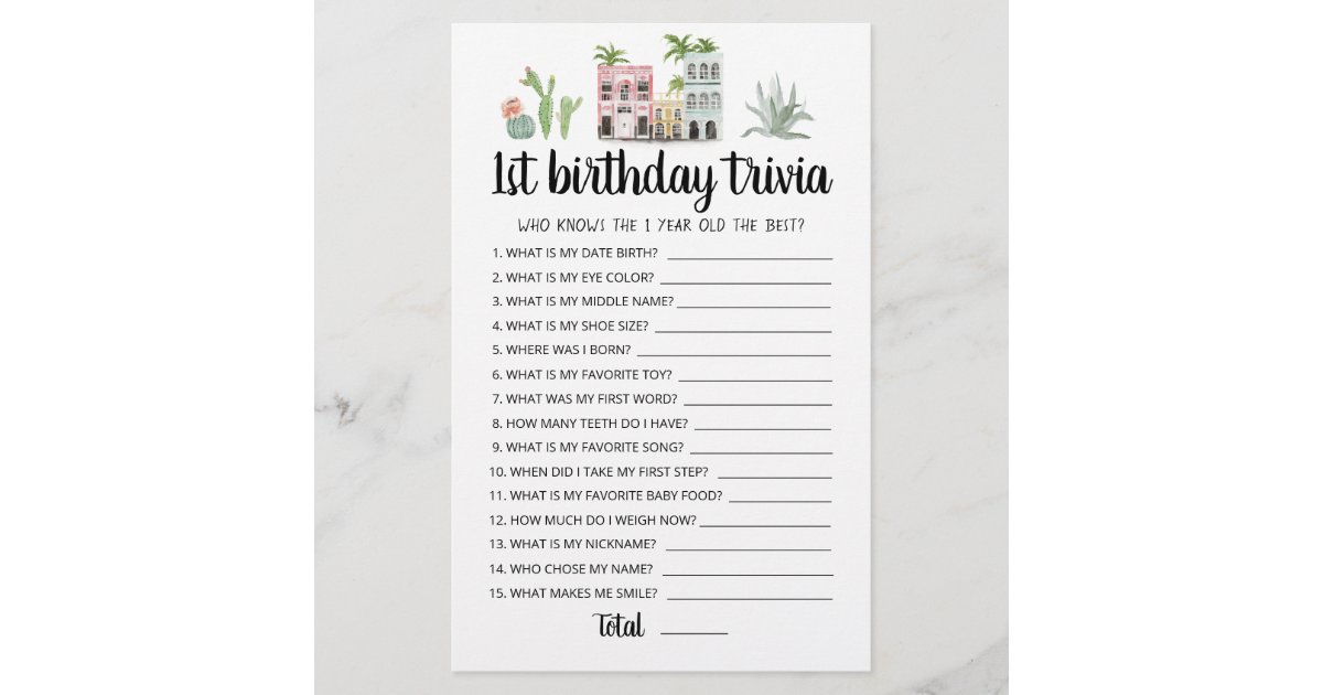 1st Birthday Trivia editable game | Zazzle