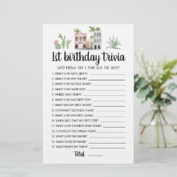 1st Birthday Trivia editable game | Zazzle
