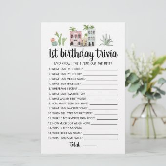 1st Birthday Trivia editable game | Zazzle