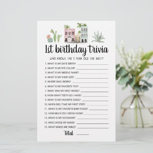 1st Birthday Trivia editable game | Zazzle