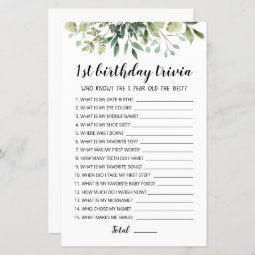 1st Birthday Trivia editable game | Zazzle