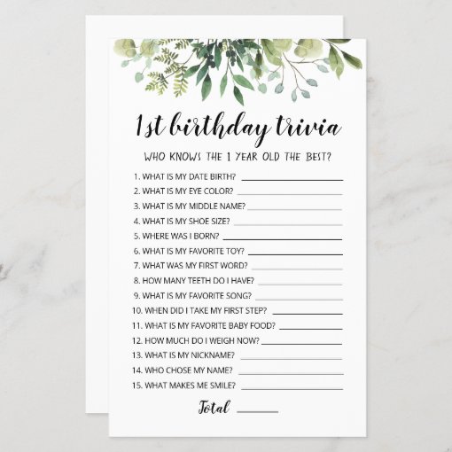 1st Birthday Trivia editable game | Zazzle
