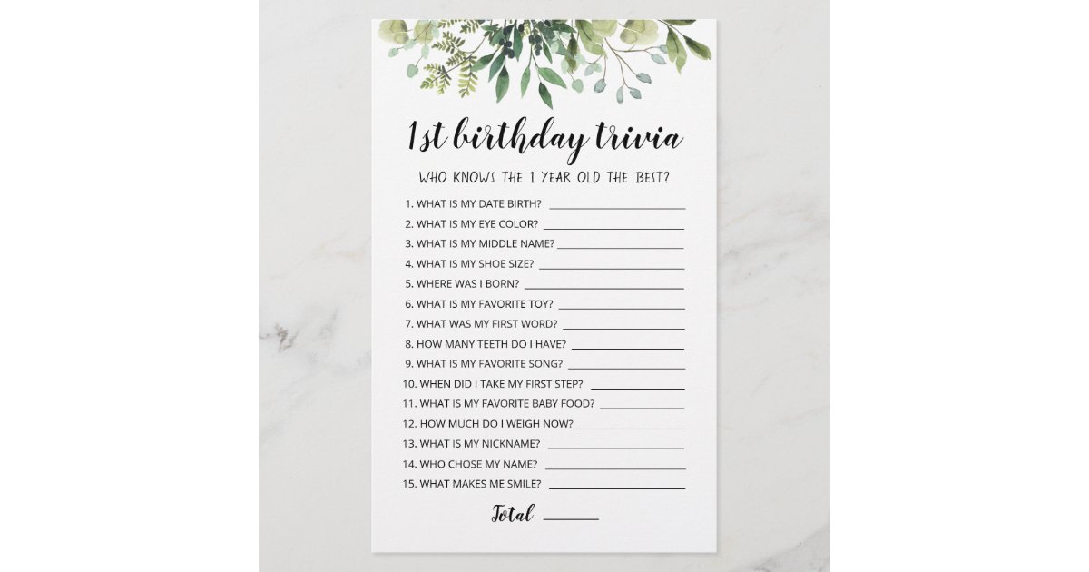 1st Birthday Trivia editable game | Zazzle