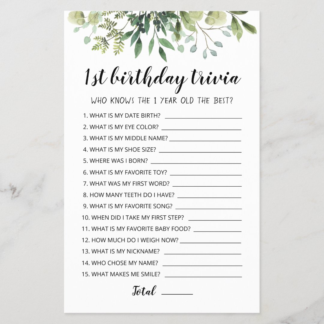 1st Birthday Trivia editable game | Zazzle