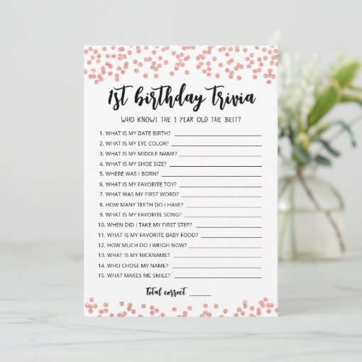 1st Birthday Trivia editable game Card | Zazzle