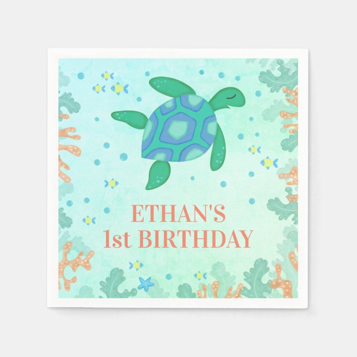 1st Birthday Turtle Under The Sea Party Napkins | Zazzle