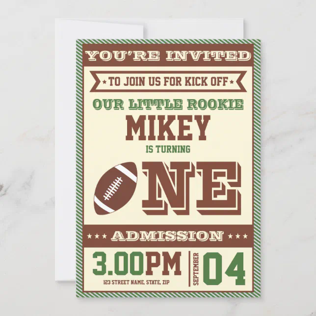 1st Birthday Vintage Football Invite | Zazzle