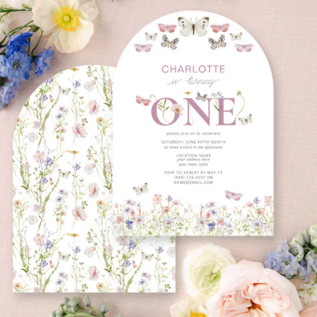 1st Birthday Wildflower Is Turning One Butterflies Invitation | Zazzle