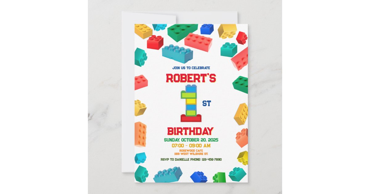 1st Building Blocks Birthday Invitation, Blocks Invitation | Zazzle