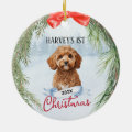 1st Christmas Wreath Cavoodle Cavapoo Cavadoodle Ceramic Ornament | Zazzle
