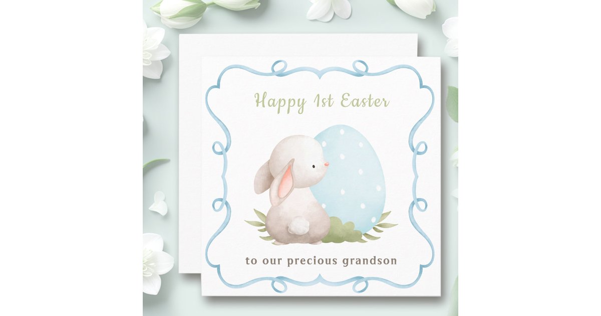 1st Easter card bunny grandson Easter card | Zazzle