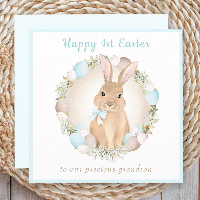 1st Easter card bunny, grandson Easter card | Zazzle