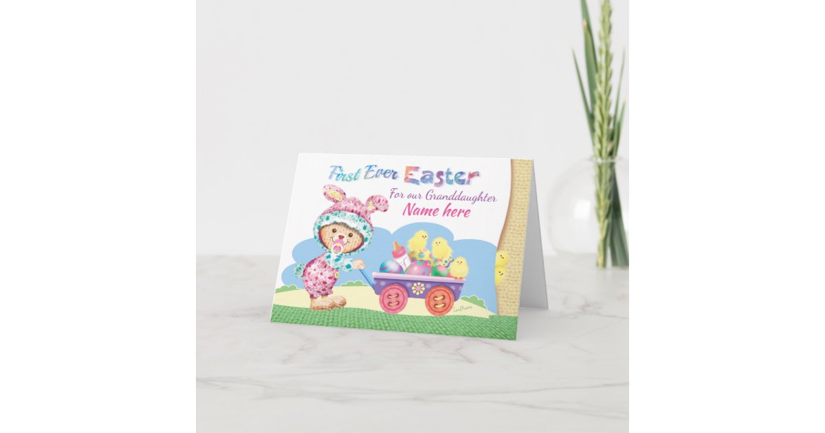 1st Easter, Granddaughter, Wooly Bunny with Eggs Holiday Card | Zazzle