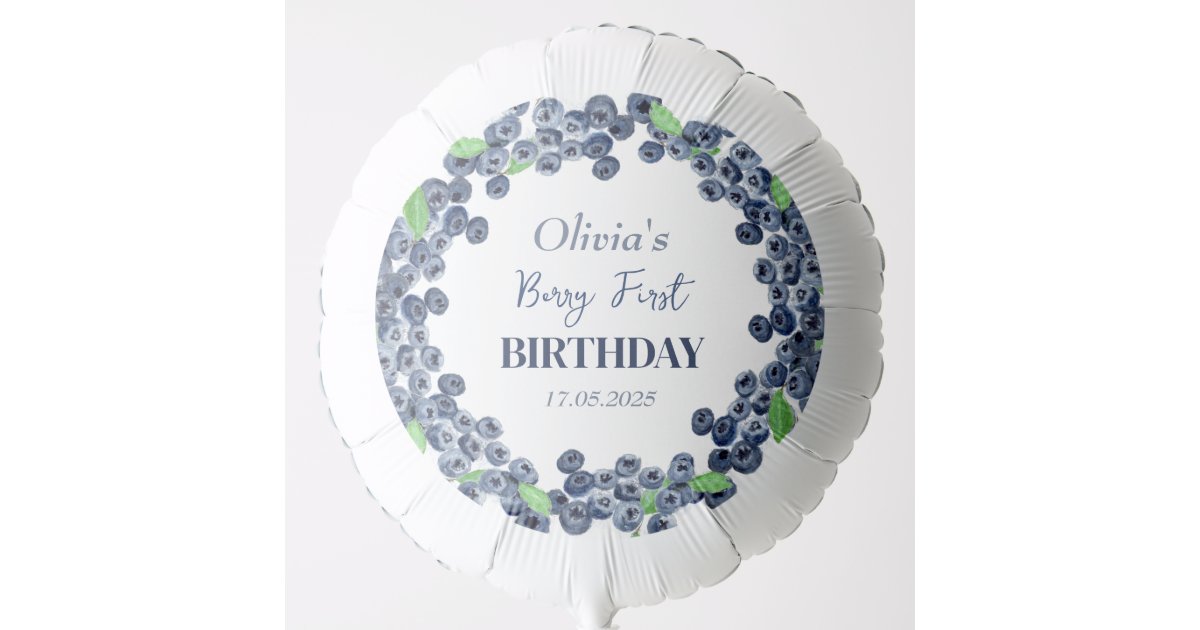 1st First Birthday Party Blueberry Baby Girl Balloon | Zazzle