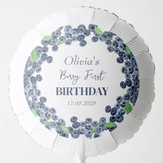 1st First Birthday Party Blueberry Baby Girl Balloon | Zazzle