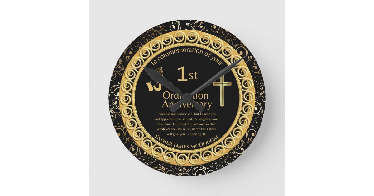 1st Ordination Anniversary Priest PERSONALIZED Round Clock | Zazzle