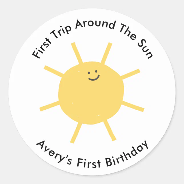 1st Trip Around The Sun 1st Birthday Party Classic Round Sticker Zazzle