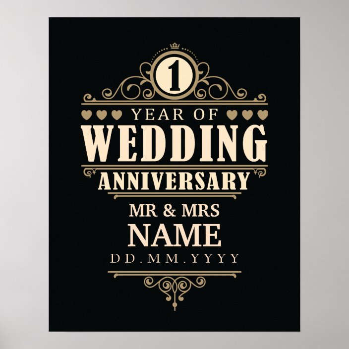 1st Wedding Anniversary || Elegant Poster | Zazzle.com