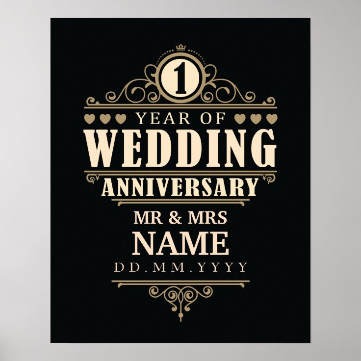 1st Wedding Anniversary || Elegant Poster | Zazzle