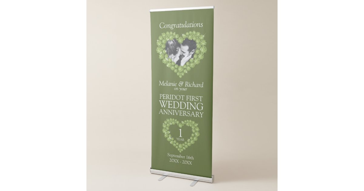 1st wedding anniversary peridot green photo heart retractable banner ...