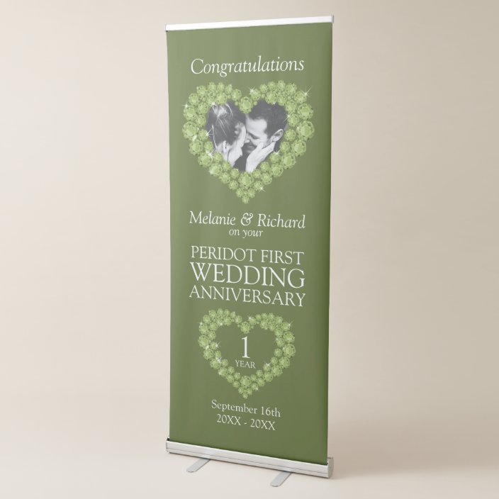 1st wedding anniversary peridot green photo heart retractable banner ...